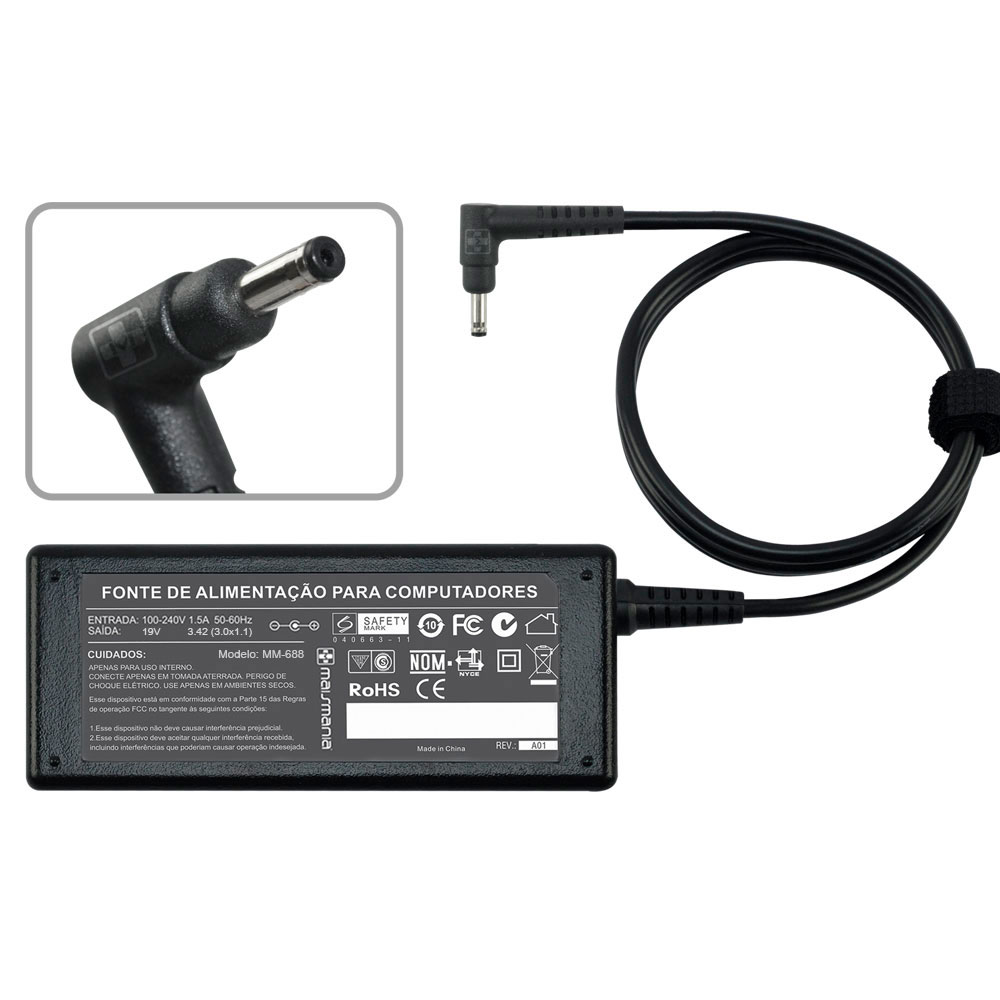 FONTE PARA NOTEBOOK ACER 19V 3.42A PINO 3.0MM X 1.1MM MM688 PRETO - MAISMANIA - Lognet ...