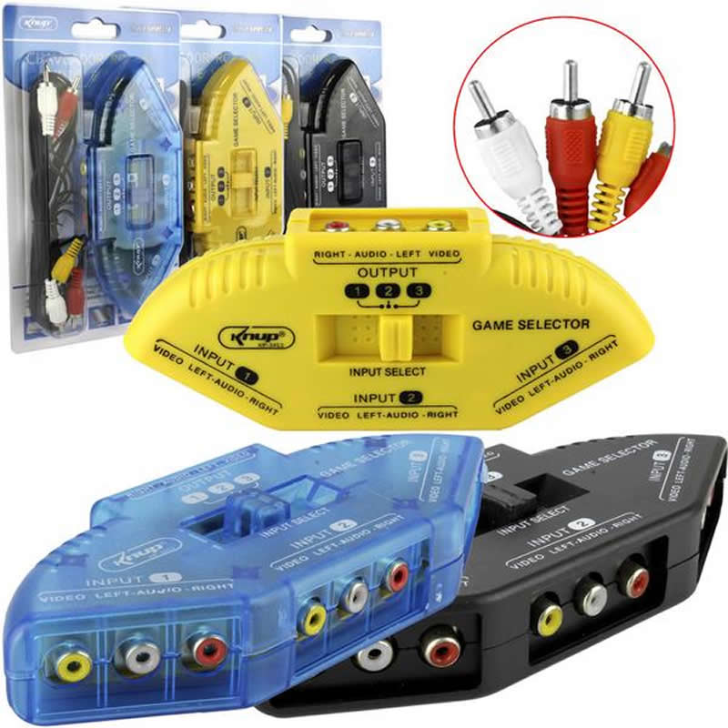 Hub Rca 3 Entradas E 1 Saida Com 1 Cabo Rca Kp-3453 Ad0028 Sl-04 - Knup ...