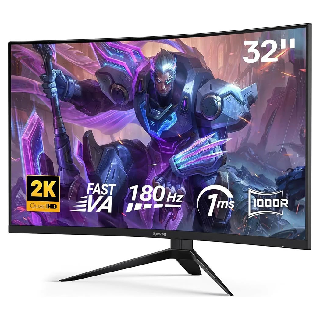 Monitor Gamer Redragon Hrothgar, 32" LED Curvo, RGB, Full HD 2K, 180Hz, 1ms, 100% FreeSync, HDMI ...